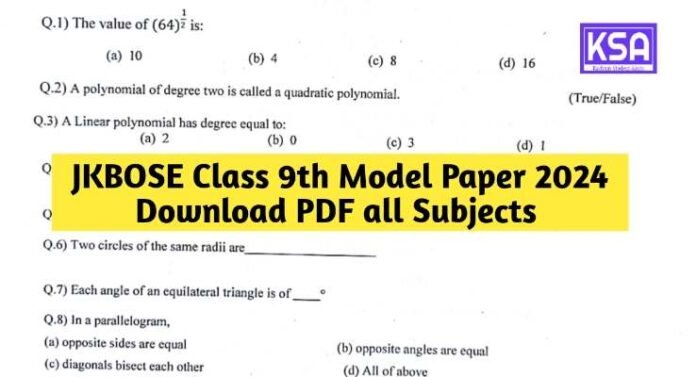 JKBOSE Class 9th Model Paper 2024 Download PDF all Subjects